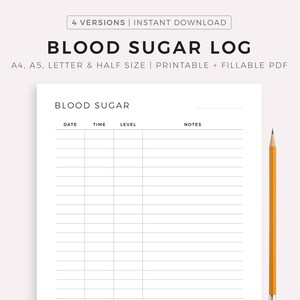 Blood Sugar Log Printable Template, Blood Glucose Tracker, Diabetic Log ...