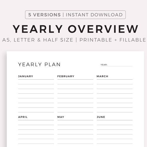 Yearly Overview Printable Yearly Planner on One Page Year at | Etsy
