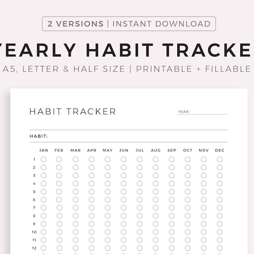 Yearly Habit Tracker Printable & Fillable Routine Tracker | Etsy