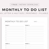 Monthly Checklist Printable & Fillable, Monthly to Do List Template ...
