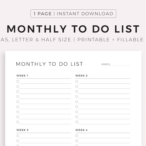 Monthly to Do List Printable Monthly Task List Template - Etsy