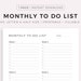 Monthly to Do List Printable Monthly Task List Template - Etsy