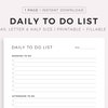 Five Day Week to Do List Printable Landscape, Weekly Task List, Week at ...