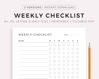Weekly Task List Printable Daily Checklist Day to Day Tasks Task ...