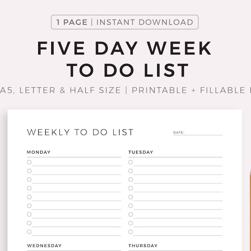 Five Day Weekly Planner Printable Student Planner Desk - Etsy