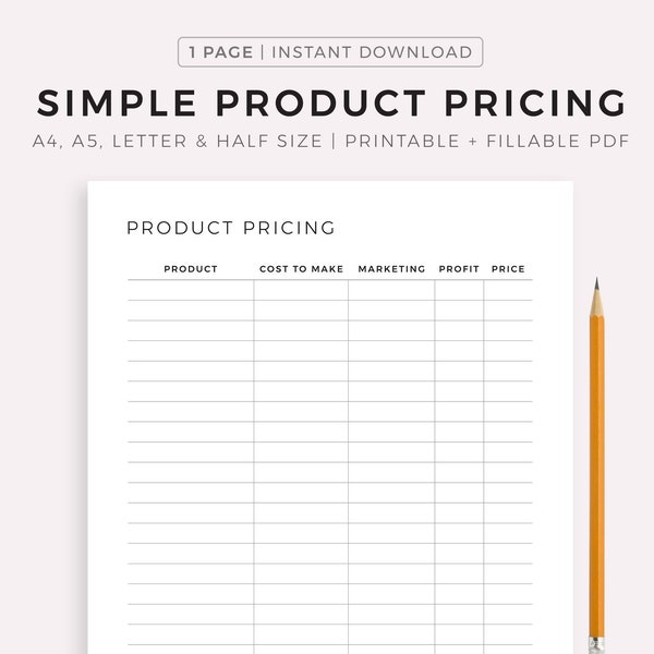 Pricing Sheet - Etsy