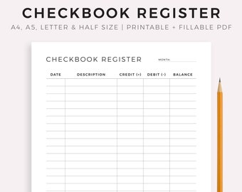 Checkbook Register Printable, Check Transaction Tracker, Checkbook ...