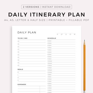 Daily Itinerary Planner, Vacation Day Planner, Travel Schedule, Daily ...
