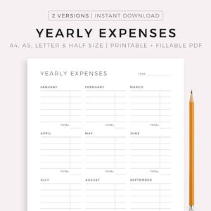 Yearly Expenses Overview Printable, Business Spending Tracker, Budget ...