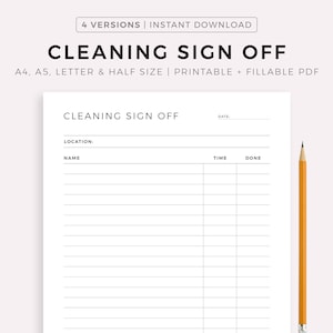 Cleaning Sign off Sheet Printable, Restroom Cleaning, Bathroom Cleaner ...