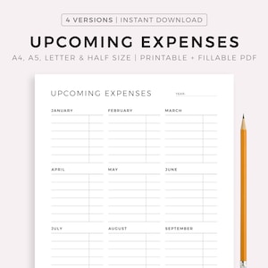 Upcoming Expenses Printable, Yearly Spending Overview, Budget Plan, A4 ...