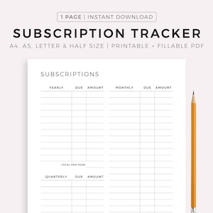 Monthly, Quarterly, Yearly Subscription Tracker Printable, Membership ...