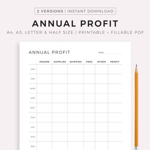 Annual Profit Tracker Printable, Business Profit Calculator, A4/a5 ...