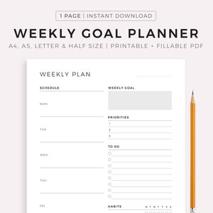 Weekly Goal Planner Printable Productivity Planner Weekly to - Etsy