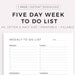 Five Day Week to Do List Printable Minimal Weekly Planner - Etsy