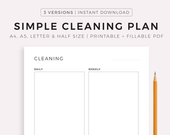 Simple Cleaning Planner Printable, Home or Office Cleaning, Cleaning ...