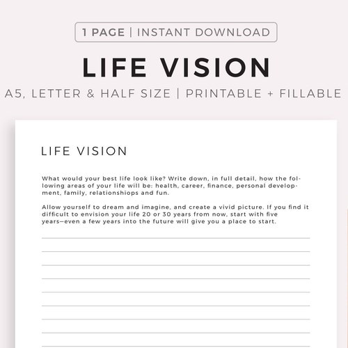 Life Vision Planner Dream Life My Future Life My Best Life - Etsy