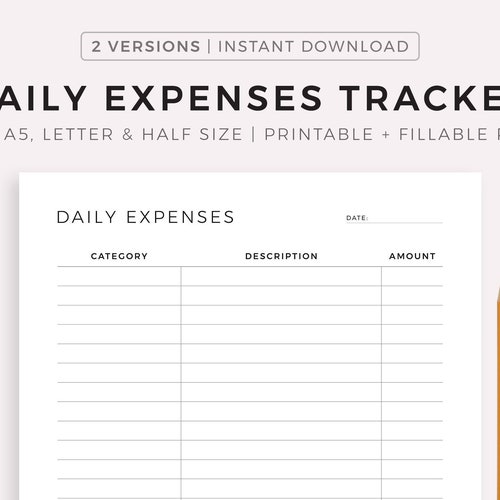 Travel Expenses Tracker Printable Daily Spending Log Work - Etsy