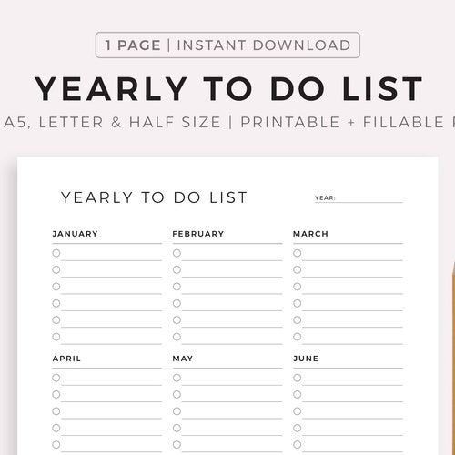 Yearly Tasks Printable Landscape Yearly to Do List - Etsy