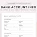 Bank Account Information Tracker Printable Bank Account Log - Etsy