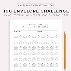 100 Envelope Challenge Printable, Money Saving Challenge, Savings ...