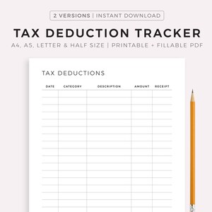 Tax Deduction Tracker Printable, A4/a5/letter/half, Instant Download ...