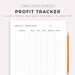 Profit Tracker Printable, Sales Profit Log, Profit Calculator, Sales ...