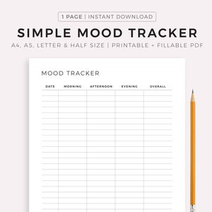 Simple Mood Tracker Printable, Daily Mood Journal, Emotion Tracker ...