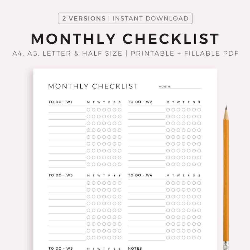 Monthly Checklist - Etsy