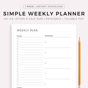 Simple Weekly Planner Printable, Weekly to Do List, Weekly Agenda ...