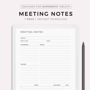 Meeting Notes Template for Supernote A5X2/A5X/A5/A6X2/A6X/A6, Meeting ...