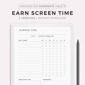 Earn Screen Time Checklist for Teenagers / Kids, Screen Time Chore ...