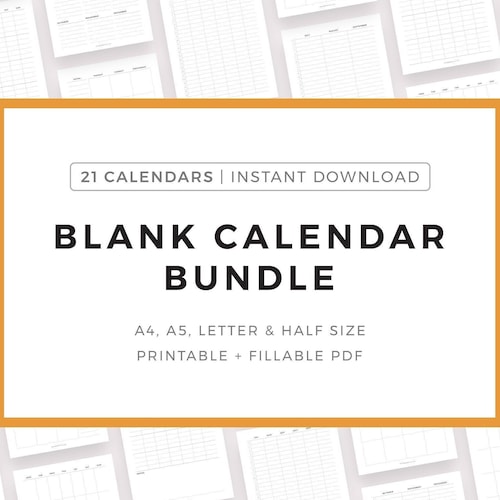 Blank Calendar Inserts Bundle Printable A4/a5/letter/half - Etsy Canada