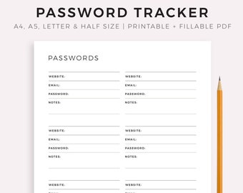 Printable Password Tracker Fillable, Password Organizer, Password Log ...