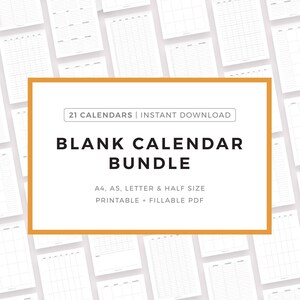 Blank Calendar Inserts Bundle Printable, A4/a5/letter/half Letter ...