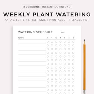 Weekly Plant Watering Tracker, Plant Watering Schedule Log, Plant Care ...