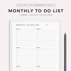 Monthly to Do List Planner for Supernote A5X2/A5X/A5/A6X2/A6X/A6 ...