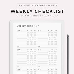Weekly Checklist Planner for Supernote A5X2/A5X/A5/A6X2/A6X/A6, Weekly ...