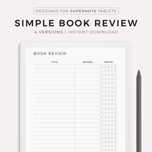 Simple Book Review Template, Book Log and Review, Book Rating, Book ...