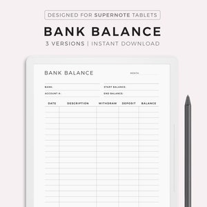 Bank Balance Template for Supernote A5X2/A5X/A5/A6X2/A6X/A6, Bank ...