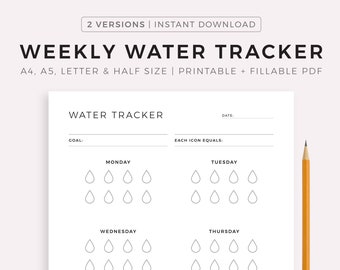 Monthly Water Tracker Printable, Hydration Tracker, Water İntake, Drink ...