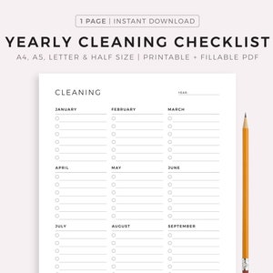 Yearly Cleaning Checklist Printable, Cleaning Task List, Cleaning ...