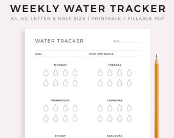 Weekly Water Tracker Printable Water Bottle Tracker Drink Water ...
