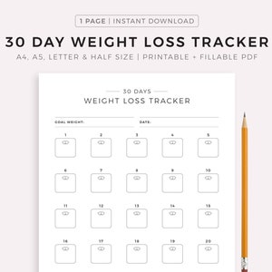 30 Day Weight Loss Tracker Printable, Weight Loss Challenge, Weight ...