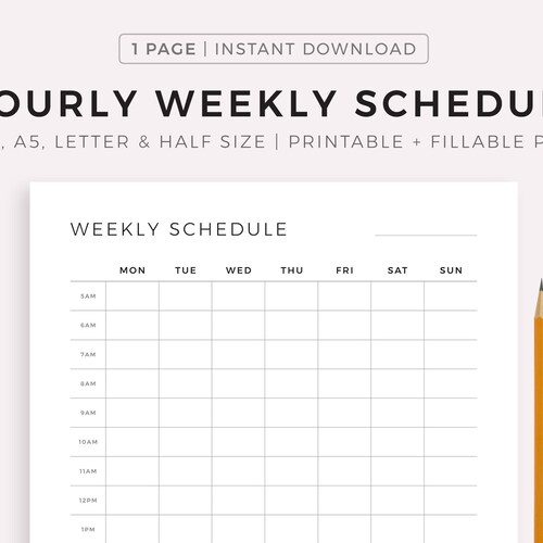 Half Hour Weekly Schedule Weekly Planner Printable Week at a | Etsy