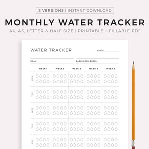 Monthly Water Tracker Printable Hydration Tracker Water - Etsy