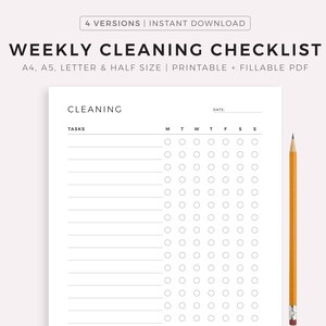 Weekly Cleaning Checklist, Printable Cleaning Template, Cleaning ...