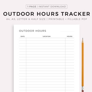 Outdoor Hours Tracker Printable, Track Your Time Outdoors, Activity Log ...