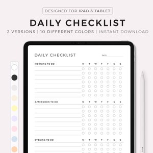 Daily Checklist Digital Template, Daily to Do List, Task List, Instant ...