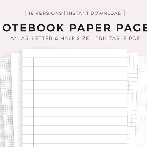 Notebook Paper Pages Printable A4/a5/letter/half Size - Etsy
